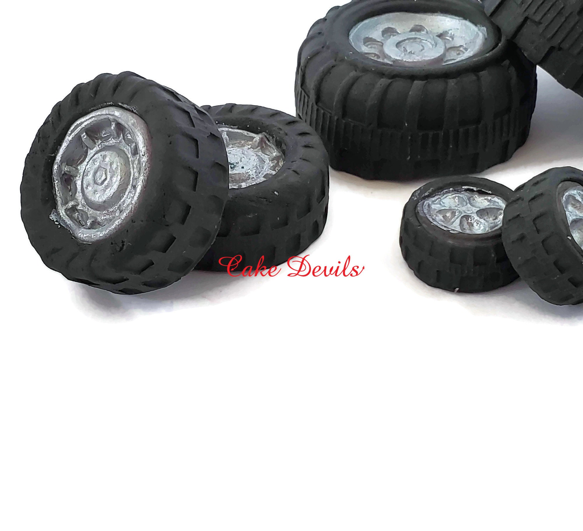 Fondant Tire Cake Decorations, Wheels, Hubcaps, Edible Tires for Cake ...