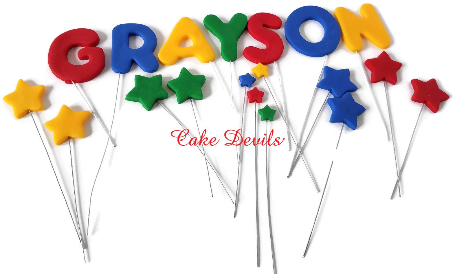 Handmade Edible Fondant Exploding Name With Stars or Hearts | Etsy