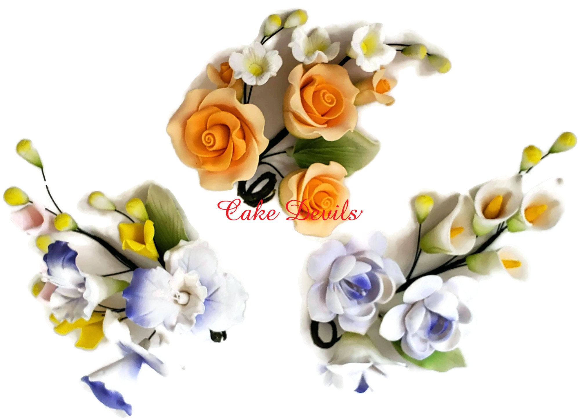Special Small Fondant Floral Spray Cake Topper Roses Calla - Etsy
