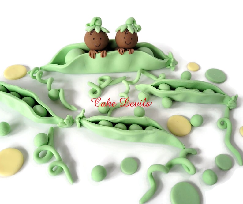 Two Peas in a Pod Baby Shower Cake Topper, Fondant Pea Pod Cake ...
