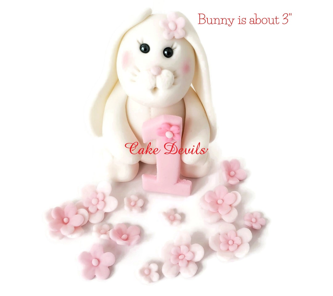 Bunny Cake Topper, Fondant Bunny Rabbit Cake Decorations With Age and ...