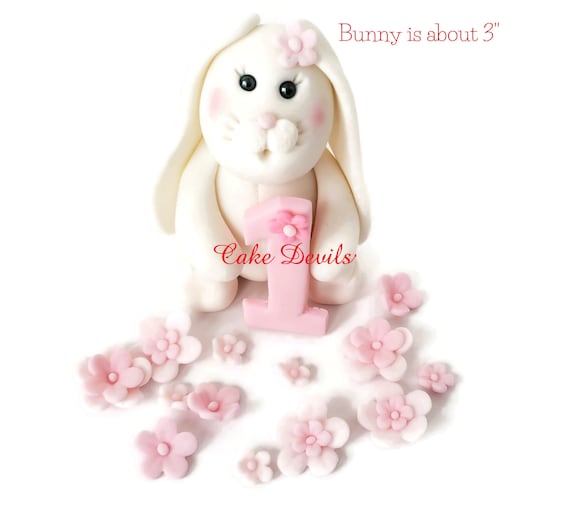 Bunny Cake Topper, Fondant Bunny Rabbit Cake Decorations with age and ...