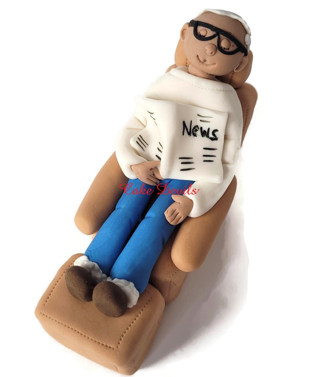 Retirement Cake Topper, Man Cake in Chair Topper, Fondant Handmade ...