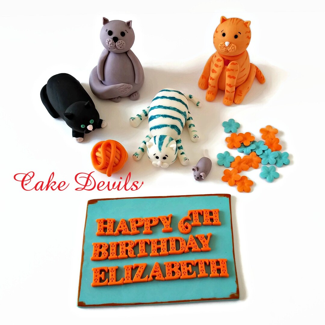 Fondant Cats, Cat Cake Toppers, Yarn, Mouse, Birthday Cake, Cat Cake ...