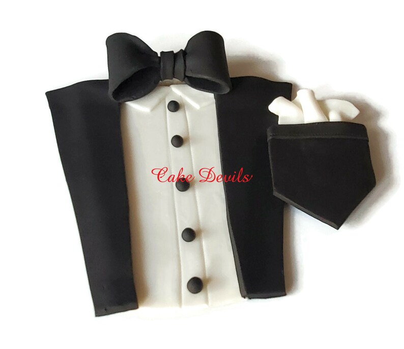 Fondant Man Tuxedo Cake Toppers, Faux Suit Tuxedo Cake Decorations, Bow ...
