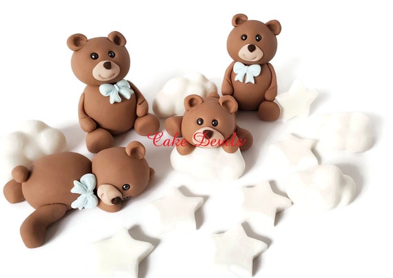 Fondant Bears with Clouds and Stars Cake Toppers, Teddy Bear Cake ...