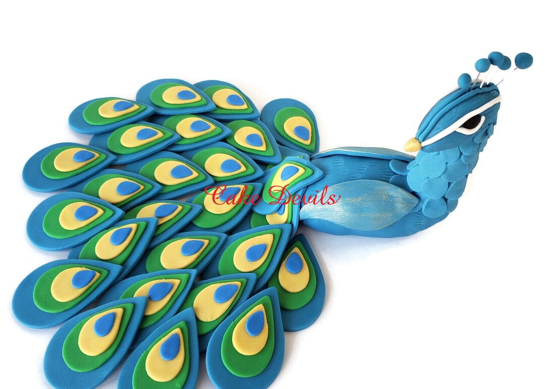 Fondant Peacock Cake Topper With Peacock Feathers, Loose Feathers Cake ...