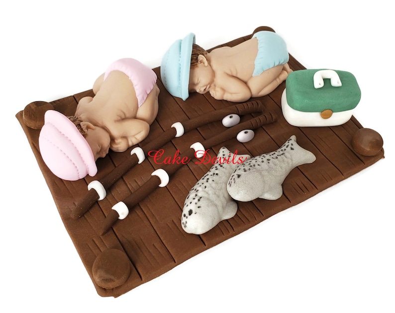 Fishing Baby Shower Fondant Sleeping Baby Cake Topper, Baby With ...