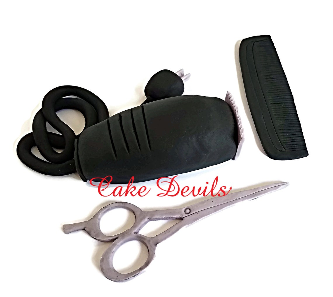 Fondant Barber Shop Cake Toppers, Hair Clippers Cake Decoration, Comb ...