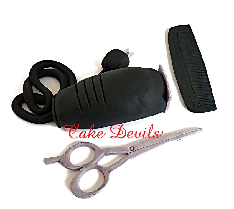 Fondant Barber Shop Cake Toppers, Hair Clippers Cake Decoration, Comb ...