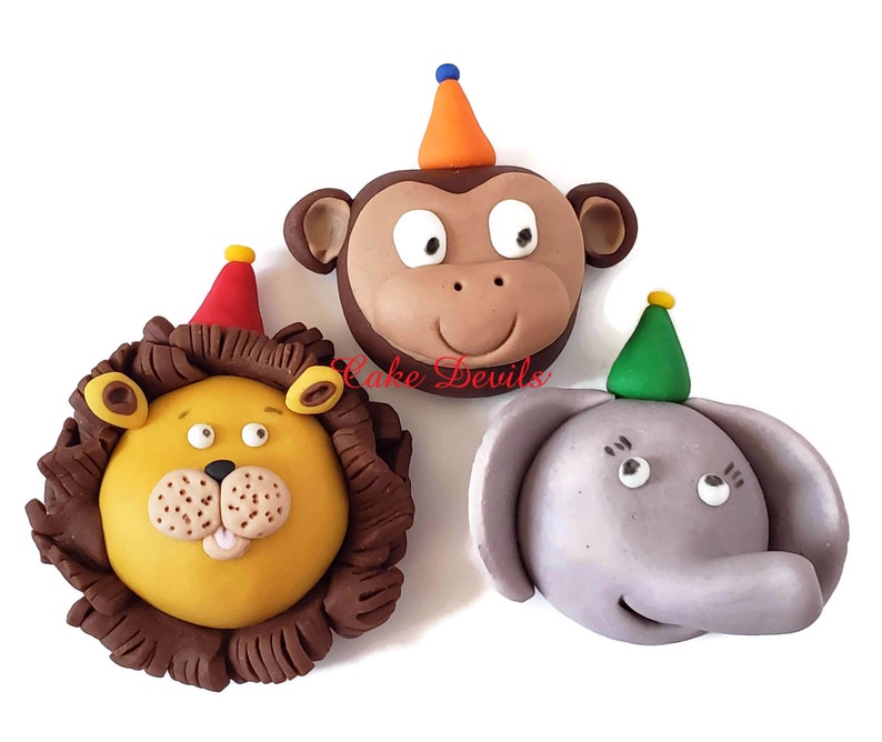 Party Animal Cake Toppers Fondant Animal Faces Fondant - Etsy