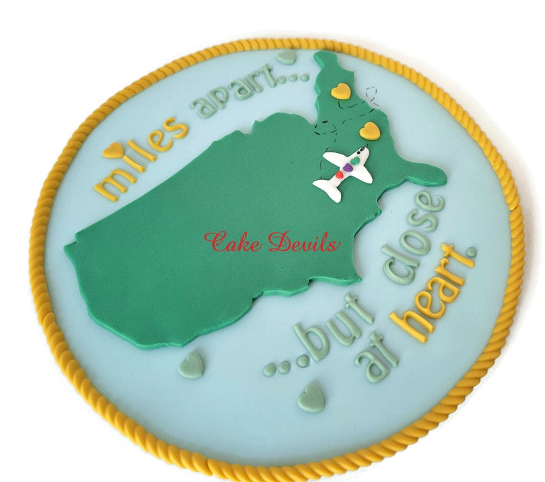 Moving Away Cake Topper, Fondant Map Cake Decorations, Miles Apart ...
