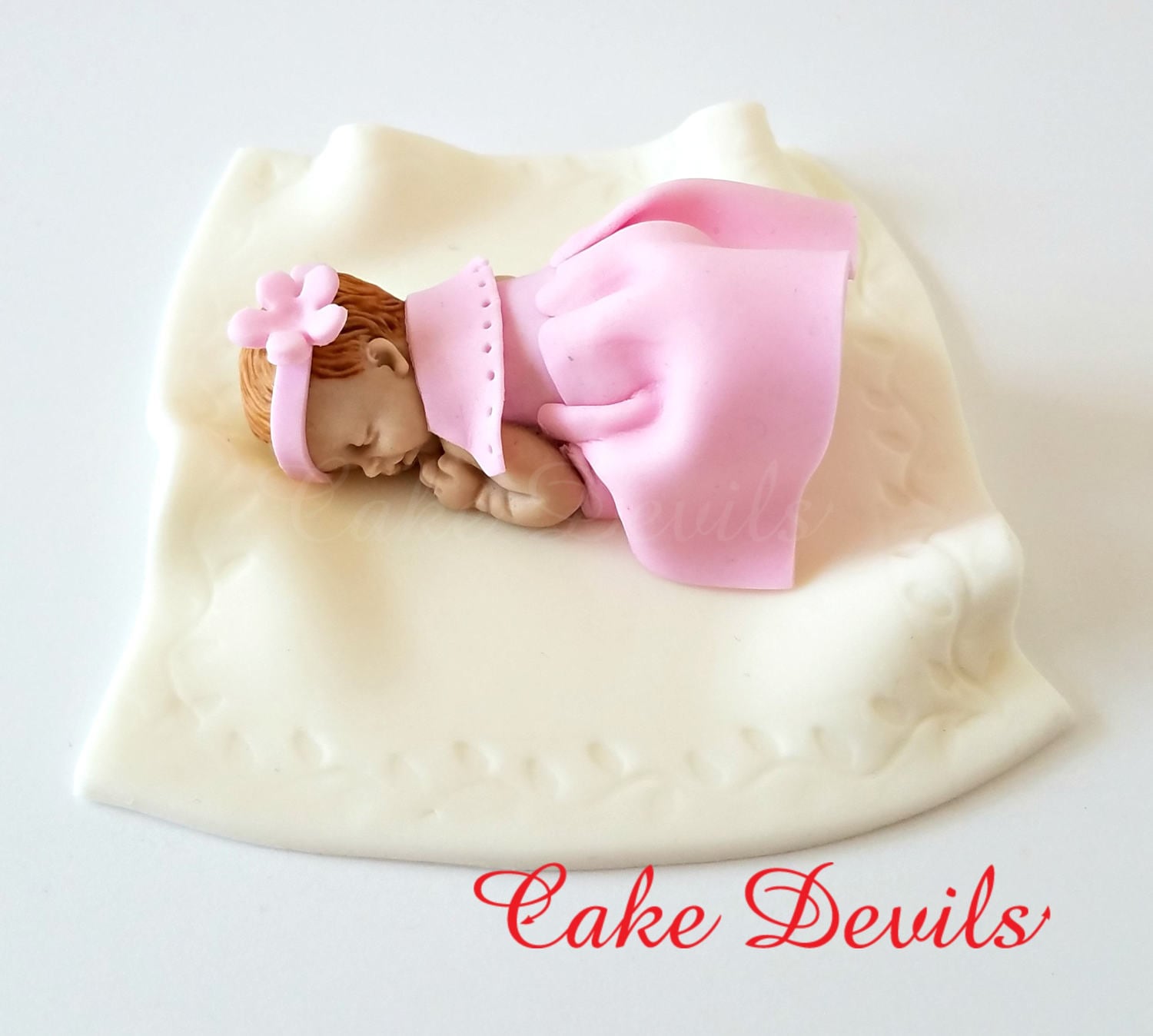 Fondant Baby Girl in Dress Cake Topper, Sleeping Baby Cake Decoration ...