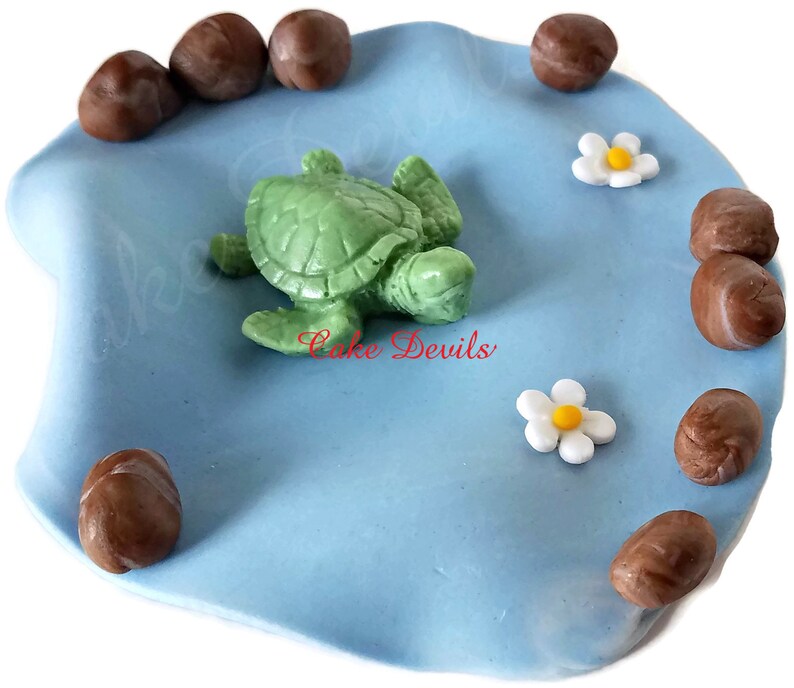 3D Fondant Turtle Cupcake Toppers, Handmade Edible Sea Turtle Cake ...