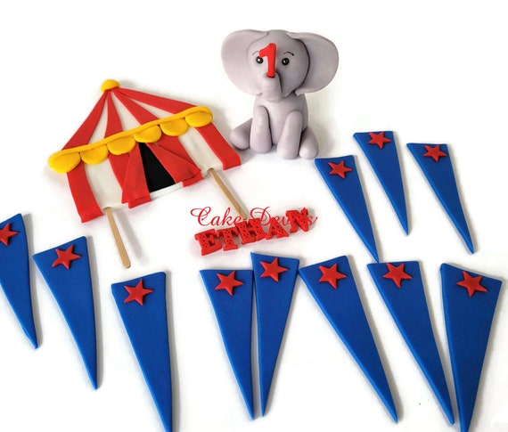 Fondant Elephant and Circus Carnival Cake Toppers, Handmade Circus Tent ...
