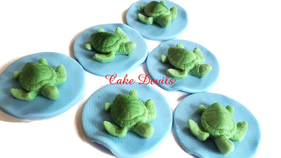 3D Fondant Turtle Cupcake Toppers, Handmade Edible Sea Turtle Cake ...