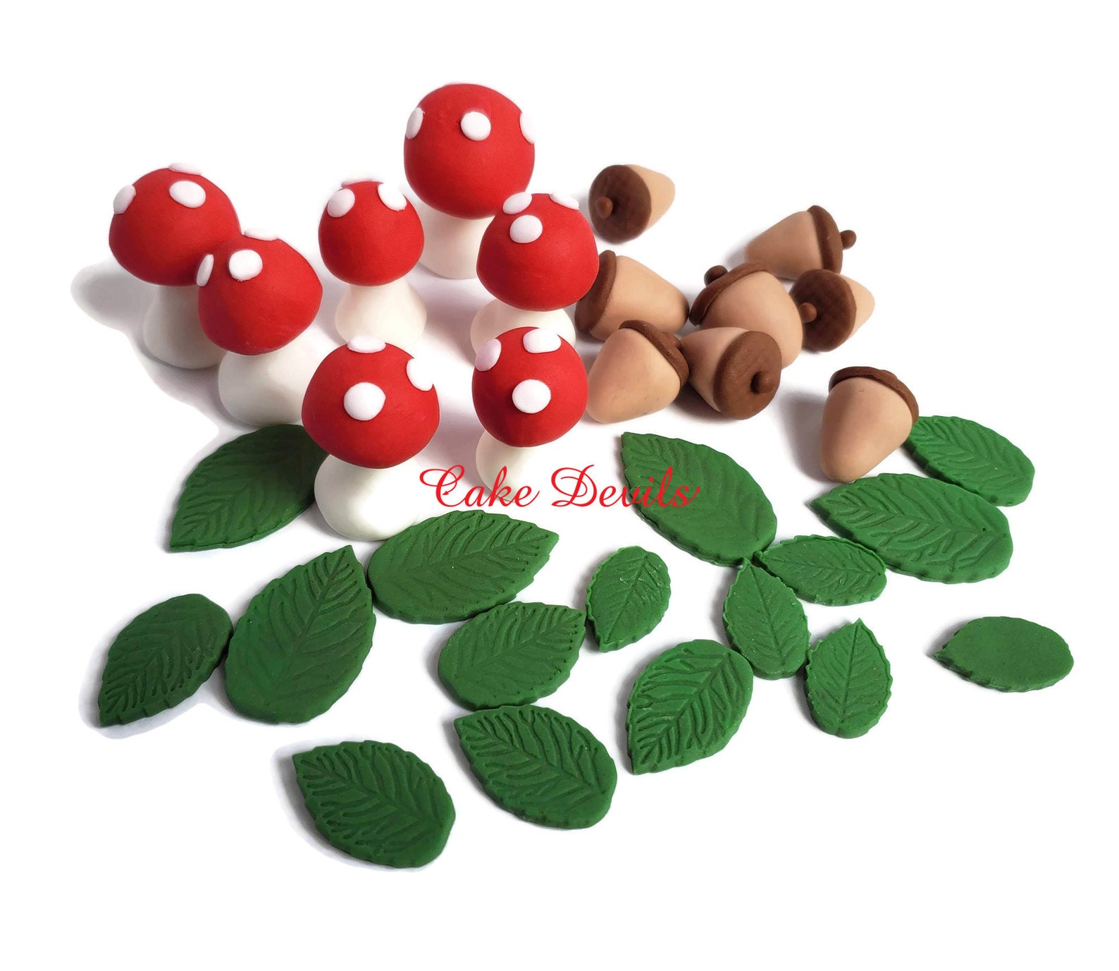 Fondant Woodland Cake Toppers, Mushrooms, Acorns, Leaves, Handmade ...