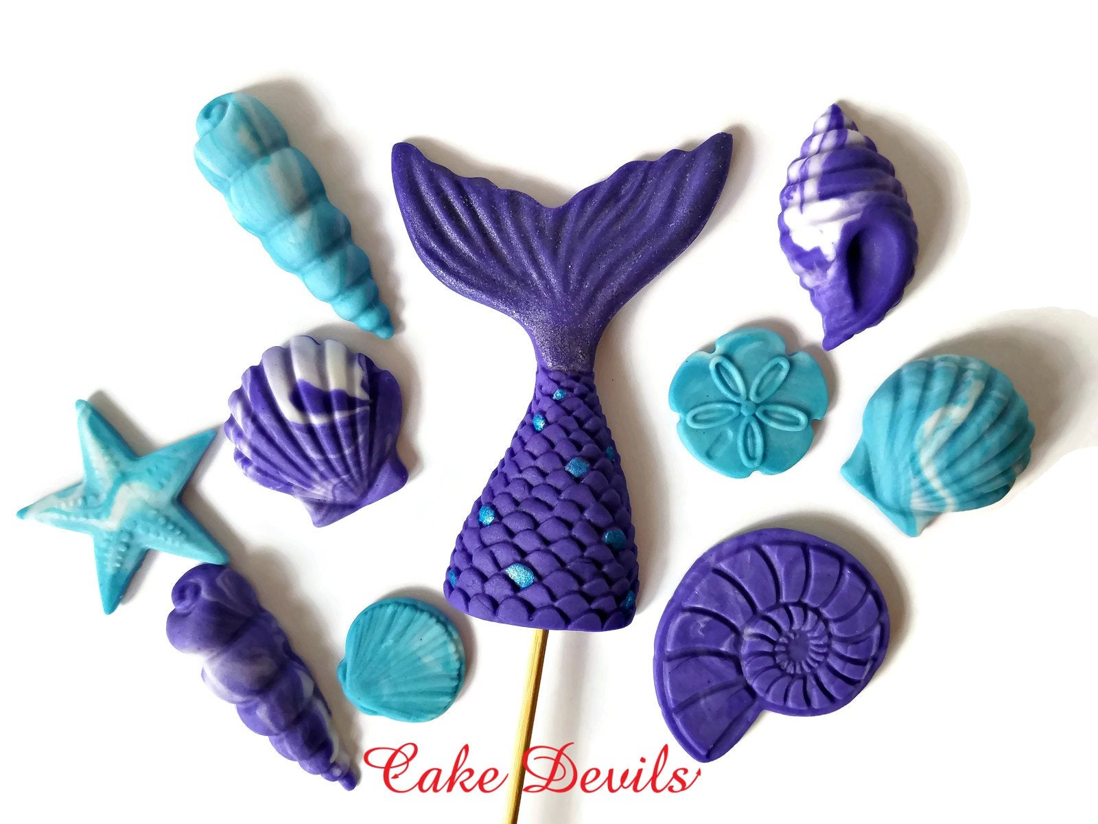 Mermaid Cake Topper Set Fondant Mermaid Tail Cake Topper - Etsy