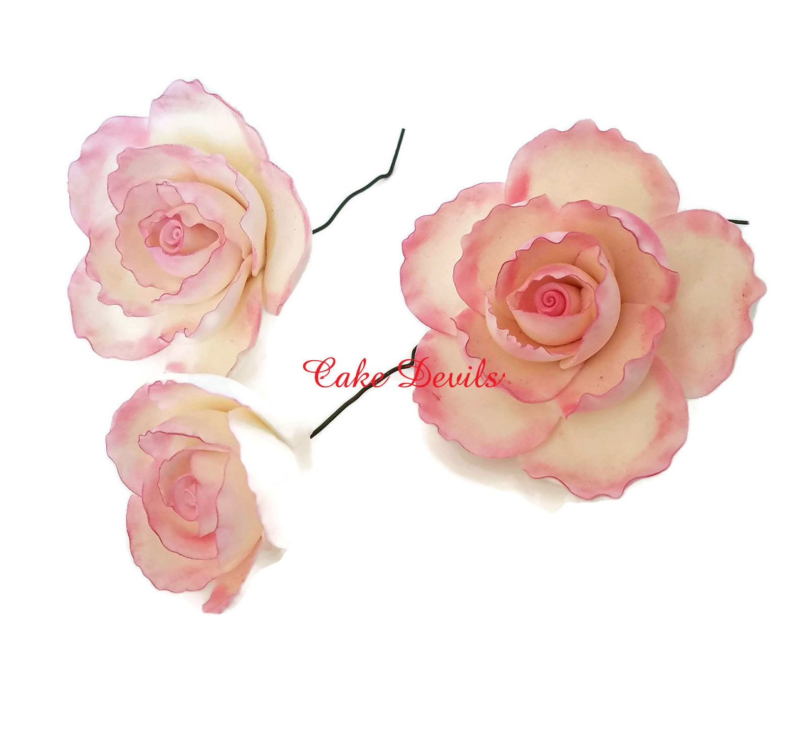 Large Ruffled Edge Gumpaste Roses Cake Toppers, Fondant Flower Cake ...
