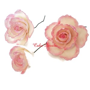 Large Ruffled Edge Gumpaste Roses Cake Toppers, Fondant Flower Cake ...
