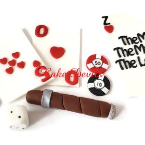 Fondant Casino Cake Toppers, Playing Cards, Poker Chips, Cigar, Dice ...