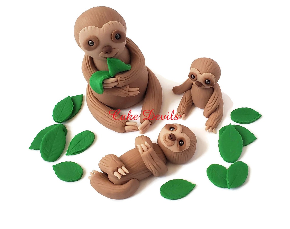 Fondant Baby Sloth Cake Topper, Handmade Little Sloth Laying Down Cake ...