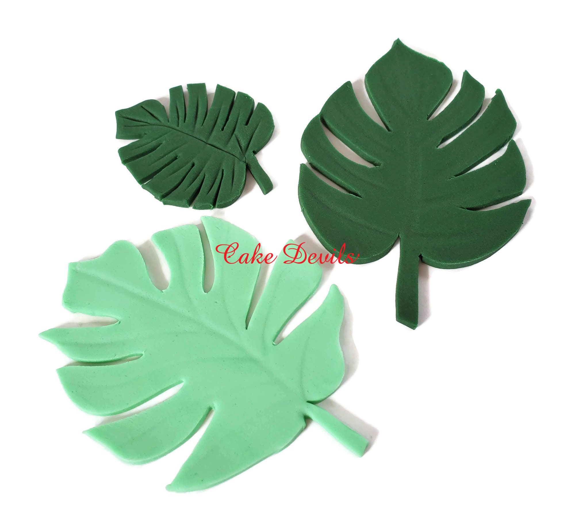 Fondant Monstera Leaves Cake Toppers, Handmade Edible Fondant Palm ...