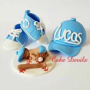 Baby Baseball Cap and Sneakers Fondant Cake Toppers, Baby Shower ...