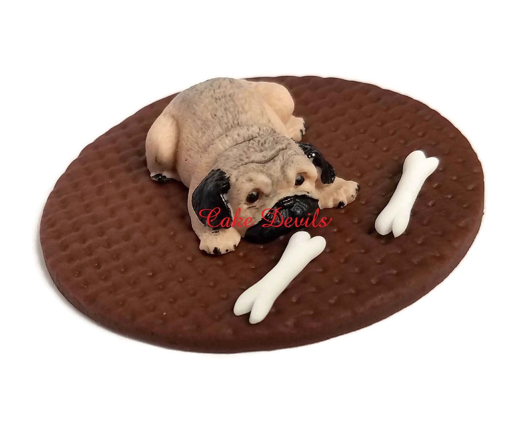 Fondant Pug Cake Topper, Small Pug Cake Decorations, Small Handmade ...