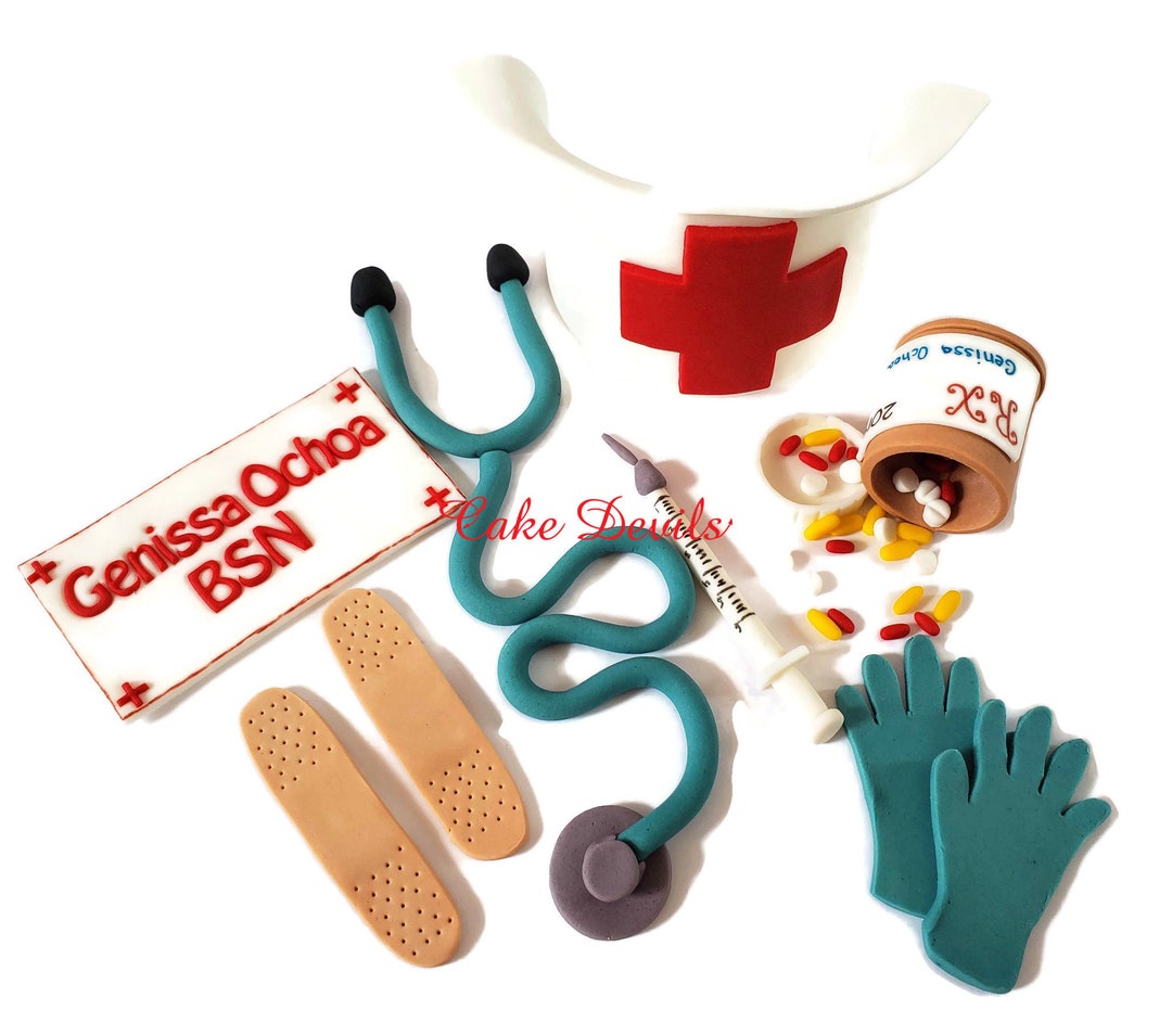 Nurse, Stethoscope, Pill Bottle, Medical Cake Topper Kit, Fondant ...
