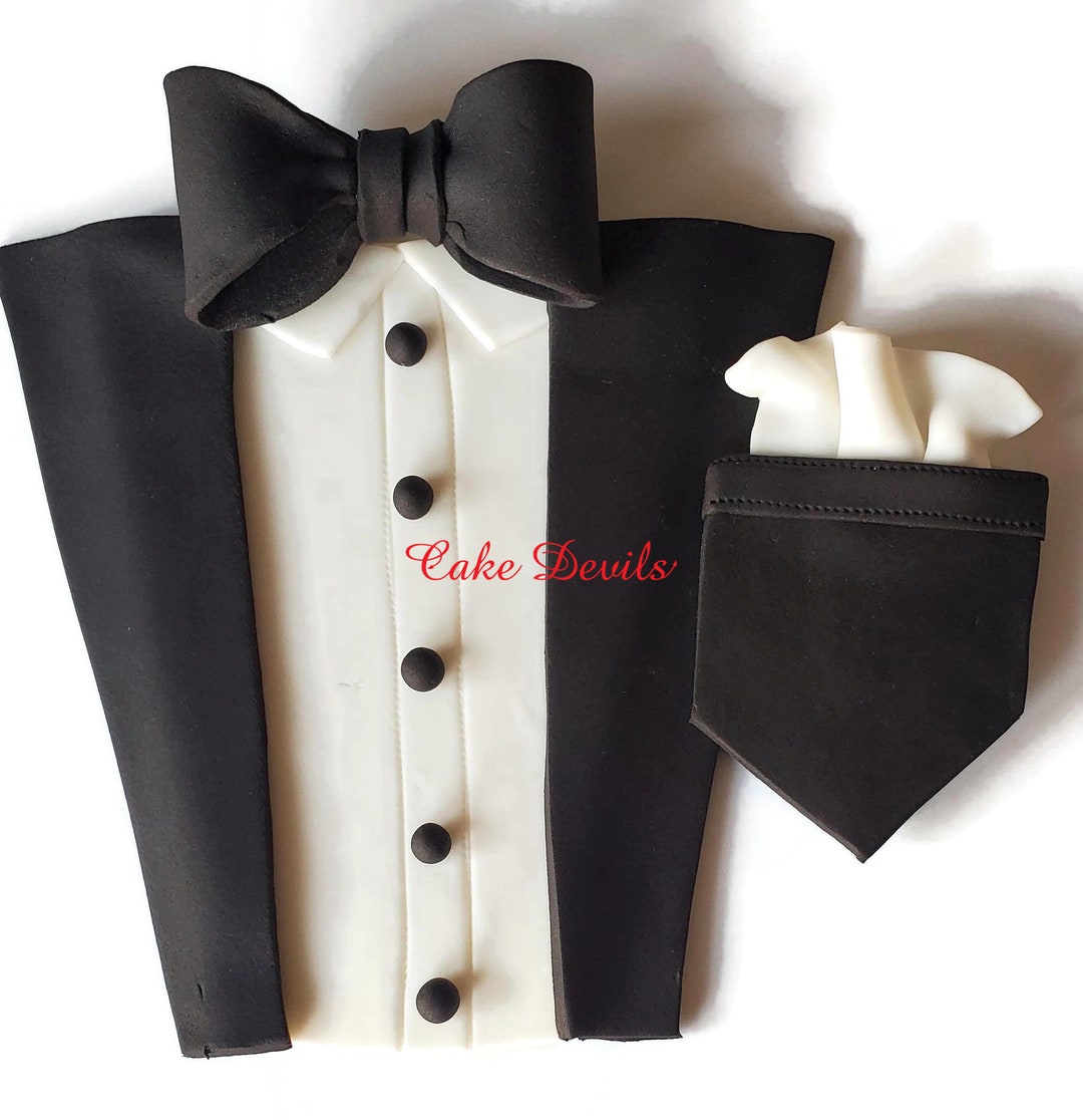 Fondant Man Tuxedo Cake Toppers, Faux Suit Tuxedo Cake Decorations, Bow ...