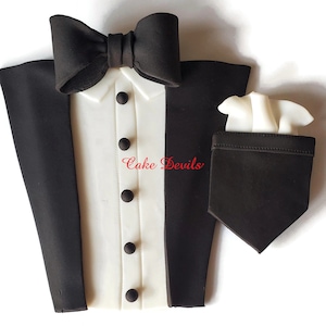 Fondant Man Tuxedo Cake Toppers, Faux Suit Tuxedo Cake Decorations, Bow ...