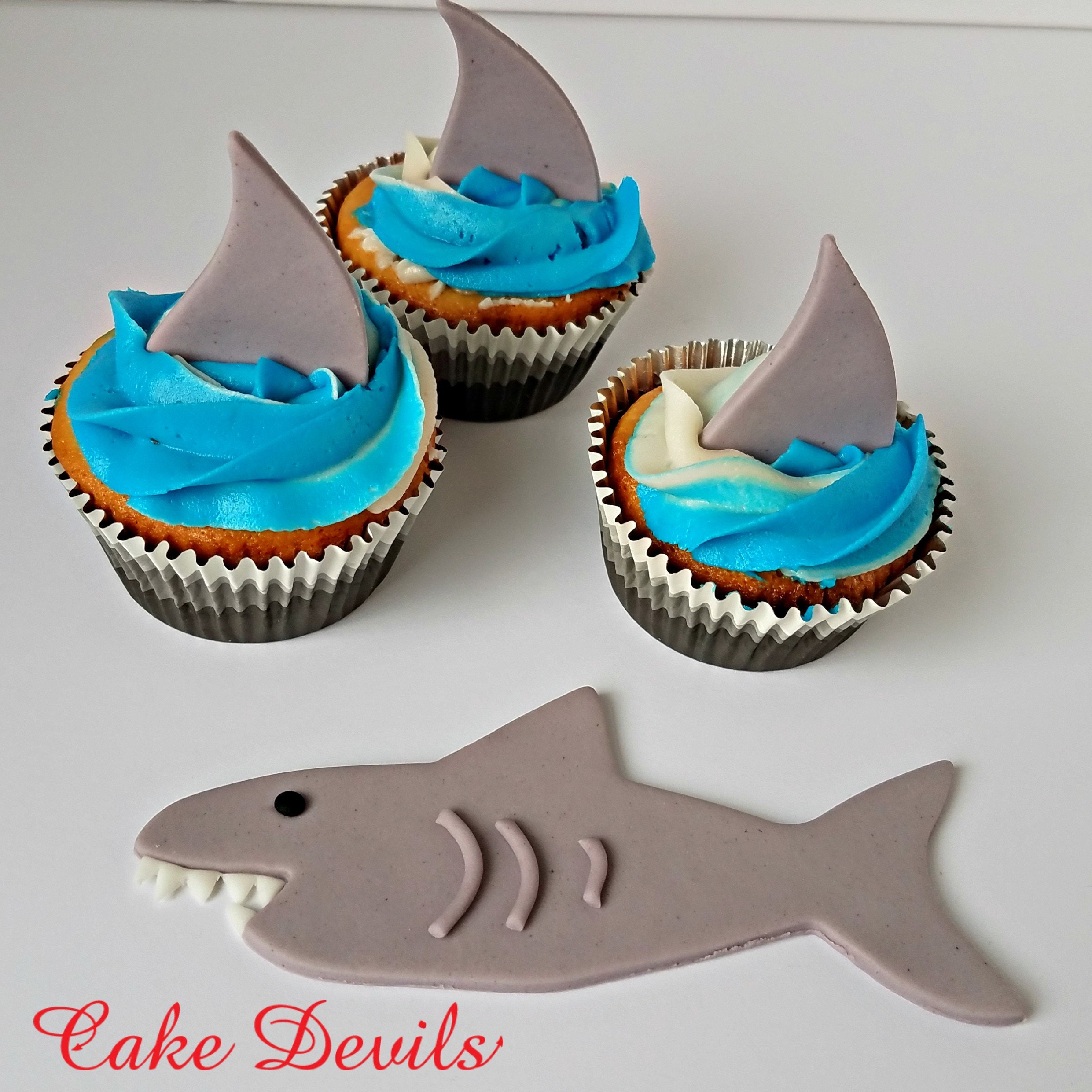Shark Fin Fondant Cupcake Toppers, Shark Cake Topper, Shark Cake ...