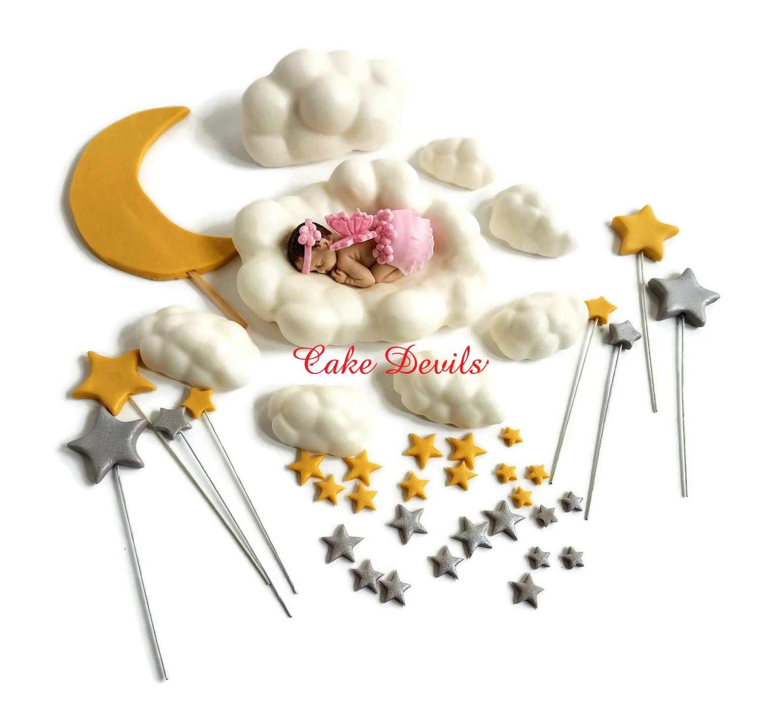 Twinkle, Twinkle Little Star Cake Topper, Fondant Baby on Cloud ...