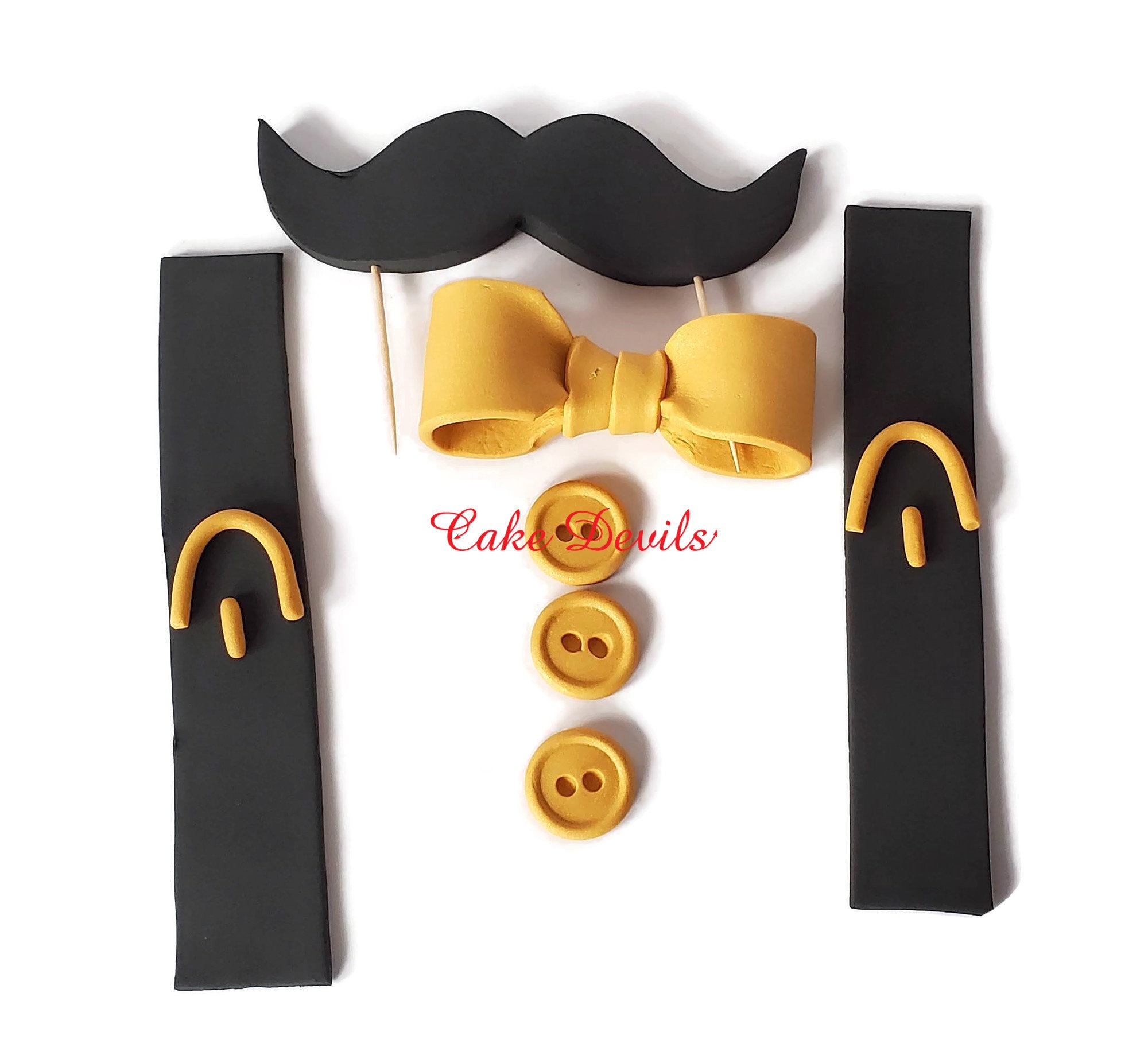 Fondant Little Man Cake Toppers, Mustache, Bow Tie, and Suspenders ...