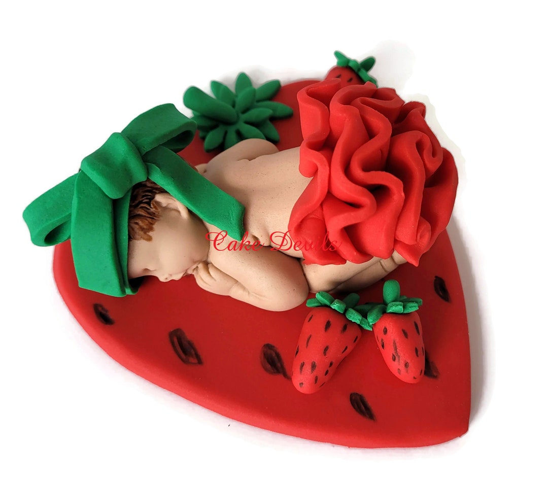 Strawberry Baby Shower Fondant Cake Topper, Strawberry Short Cake Baby ...