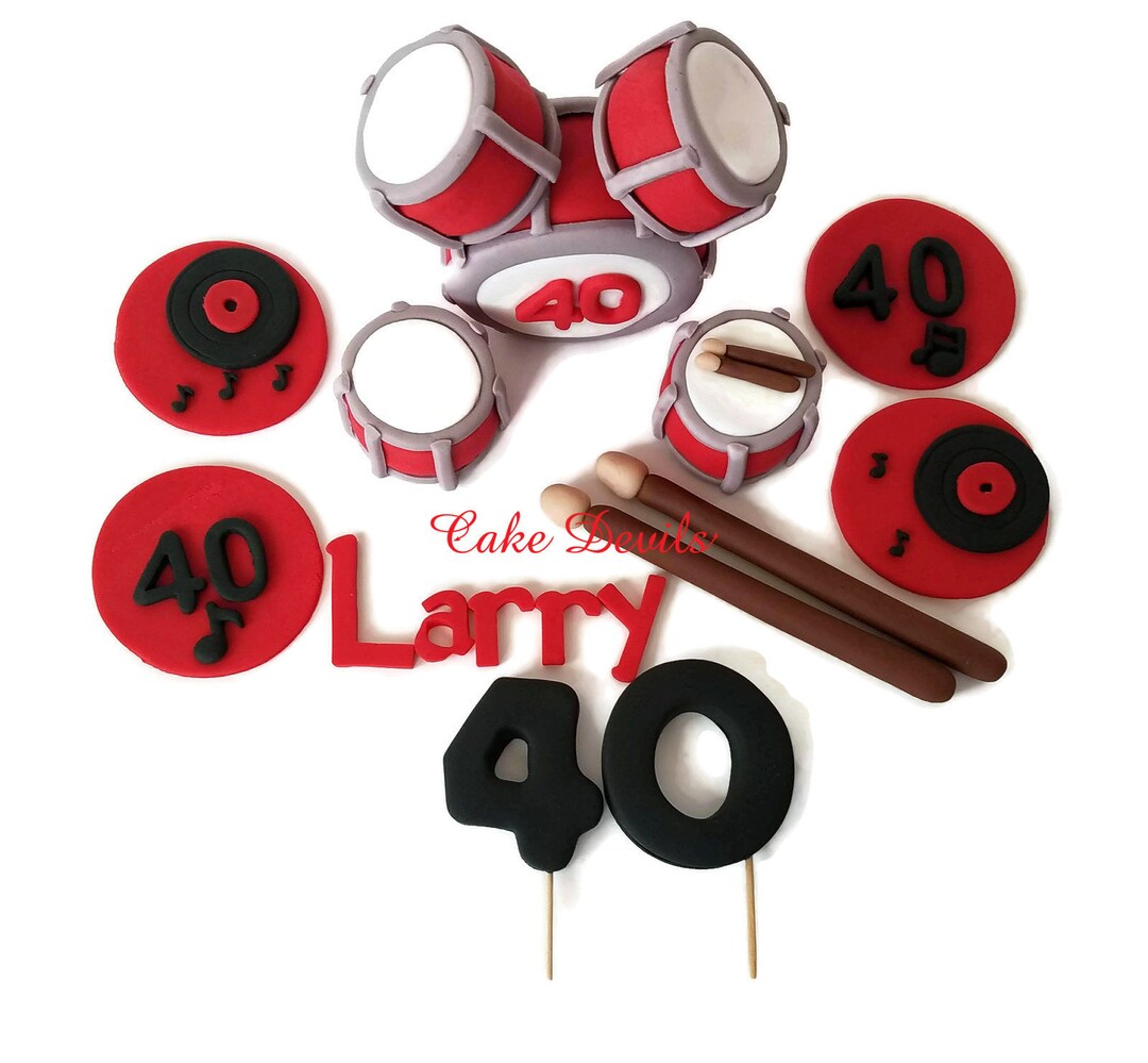 Fondant Drum Cake Topper, Drummer Cake Decorations, Fondant Drum Set ...