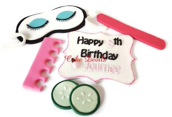 Fondant Spa Cake Toppers - Nail File, Cucumber Slices, Eye Mask, Nail ...