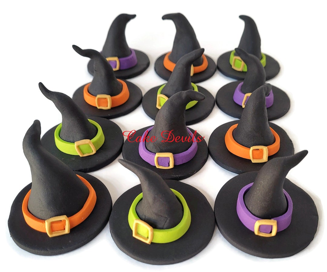 Fondant Witch's Hat Cupcake Toppers, Halloween Cake Decorations, Witch ...