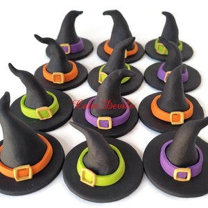 Fondant Witch's Hat Cupcake Toppers, Halloween Cake Decorations, Witch ...