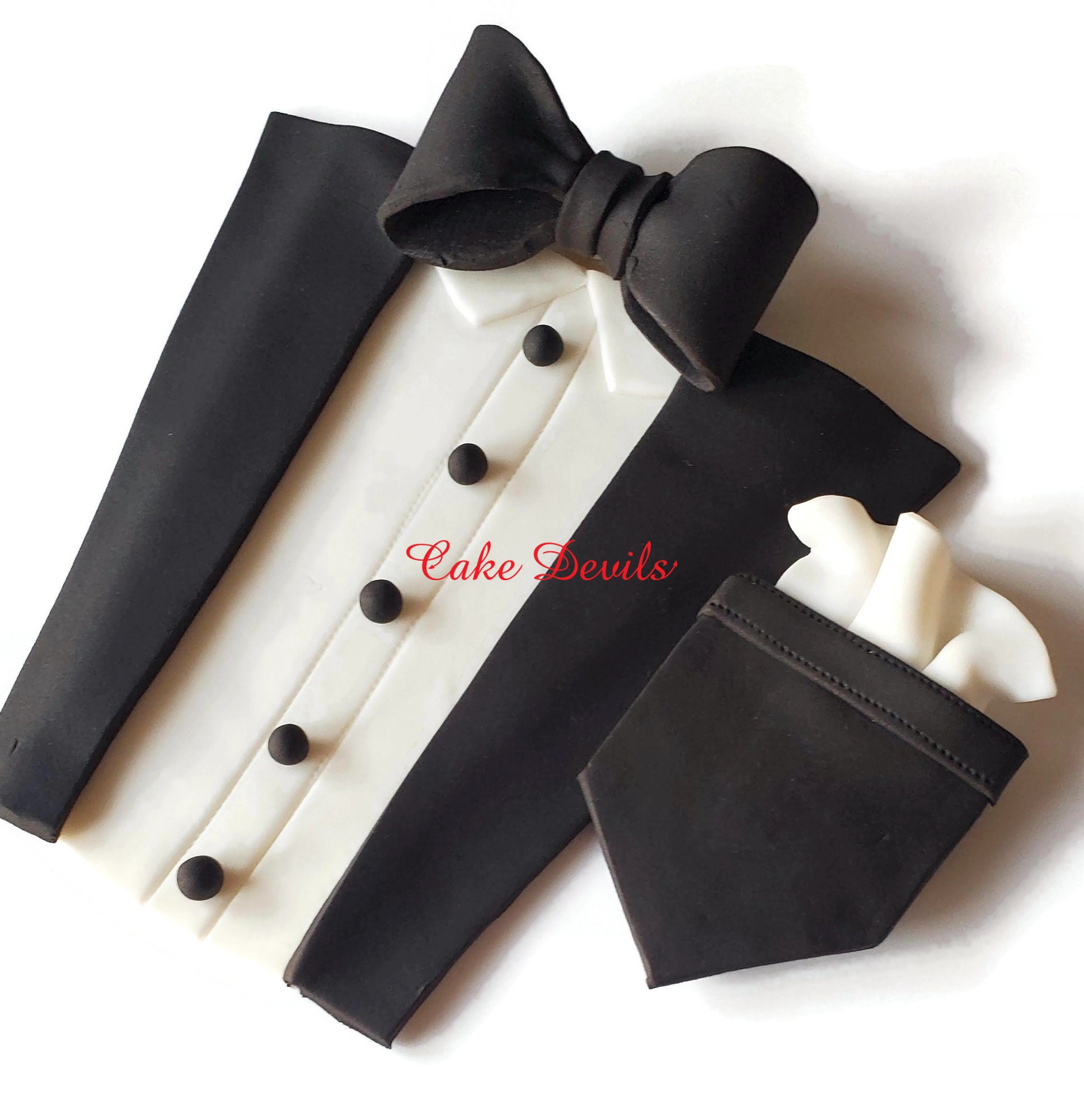 Fondant Man Tuxedo Cake Toppers, Faux Suit Tuxedo Cake Decorations, Bow ...