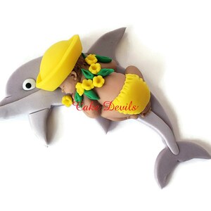 Fondant Dolphin Baby Shower Cake Topper, Tropical Luau Baby Shower ...