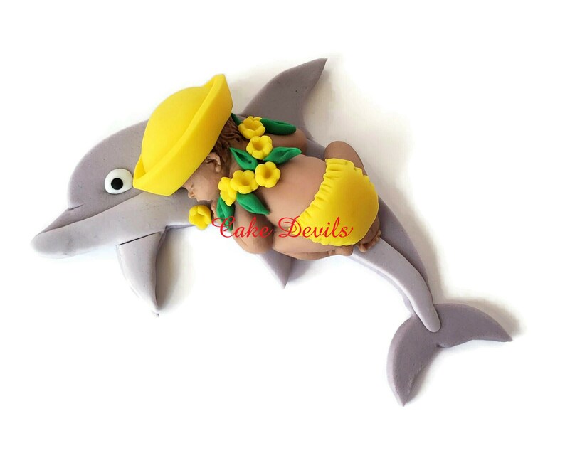 Fondant Dolphin Baby Shower Cake Topper Tropical Luau Baby | Etsy