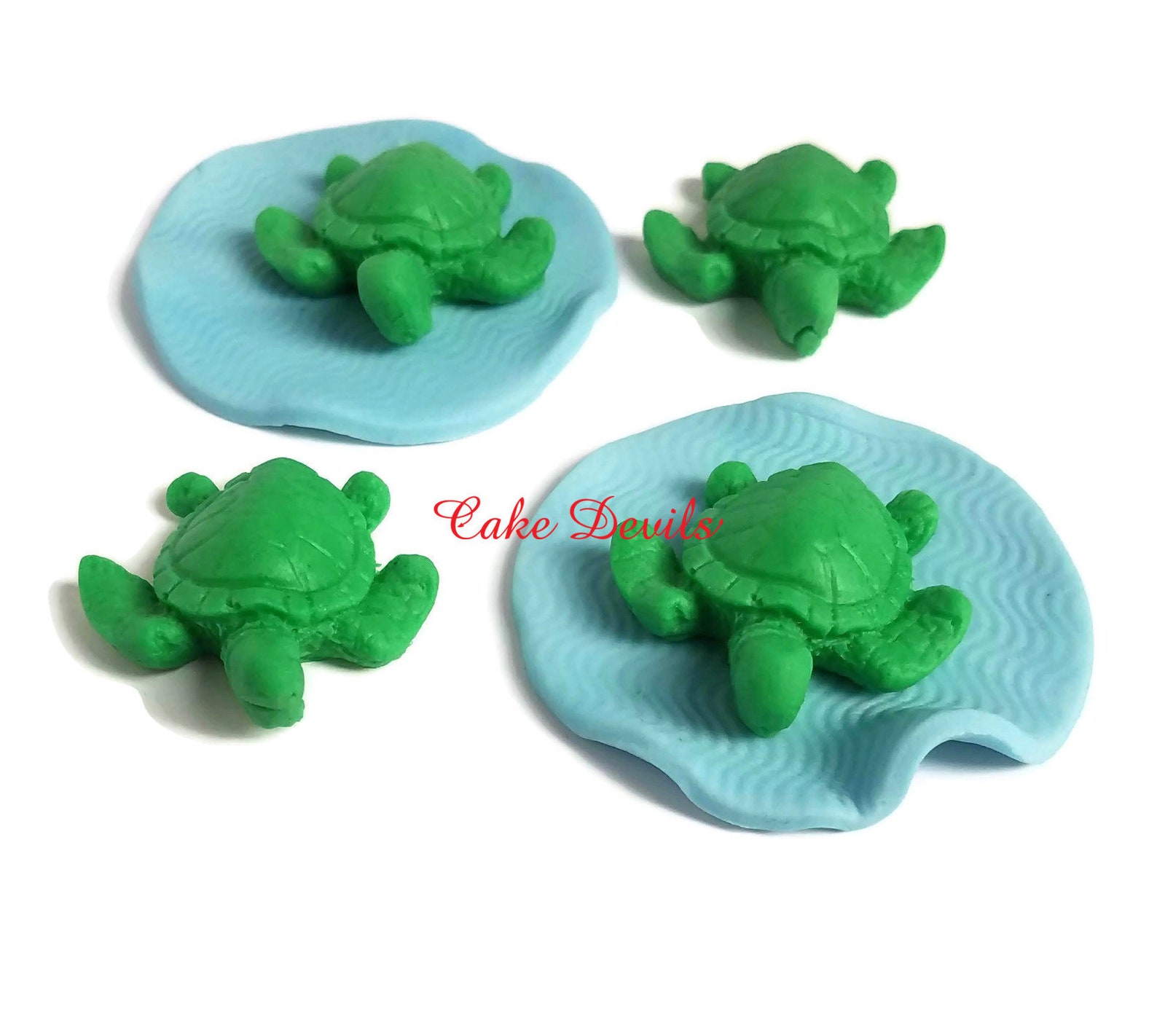 3D Fondant Turtle Cupcake Toppers, Handmade Edible Sea Turtle Cake ...