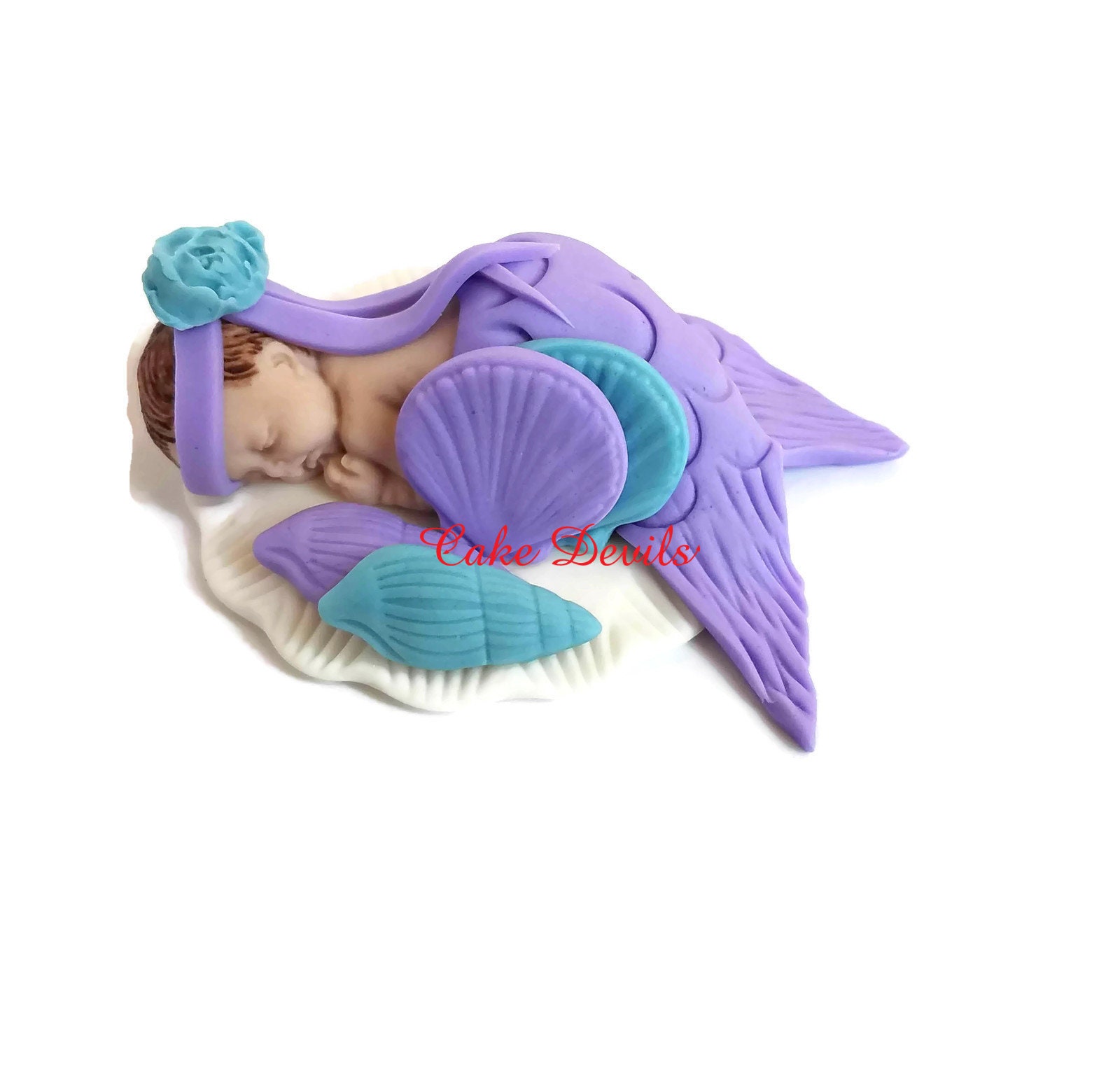 Fondant Mermaid Baby Shower Cake Topper Baby Girl Sleeping - Etsy