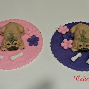 Fondant Pug Cake Topper, Small Pug Cake Decorations, Small Handmade ...