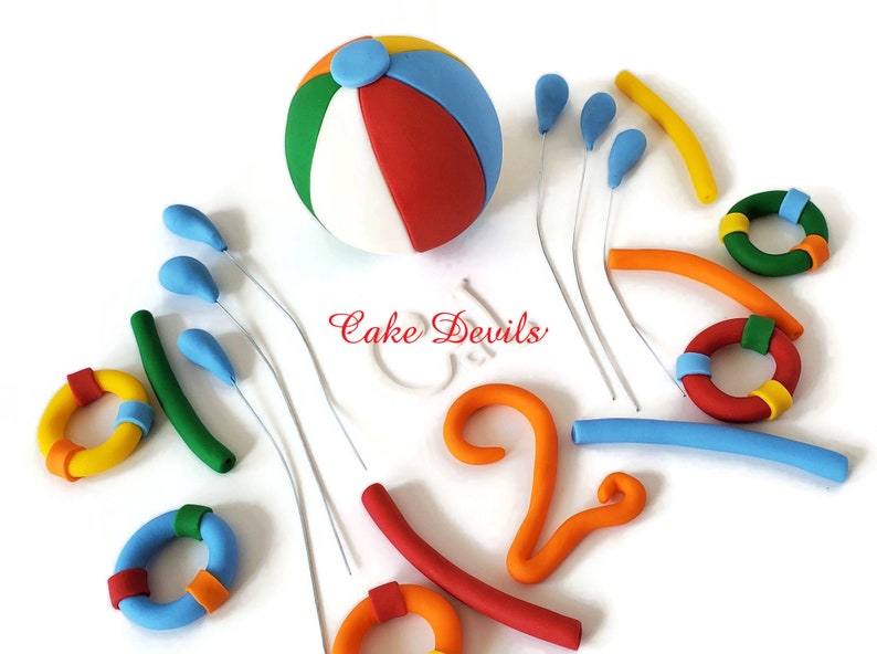 Big Beach Ball Fondant Pool Party Cake Toppers With Fondant | Etsy