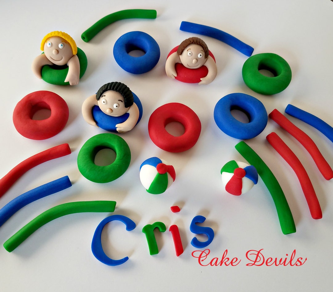 Pool Party Cake Topper Kit - Fondant, Handmade Edible, Beach Ball Cake ...