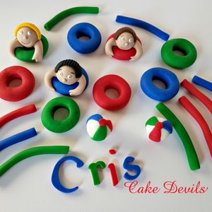 Pool Party Cake Topper Kit - Fondant, Handmade Edible, Beach Ball Cake ...