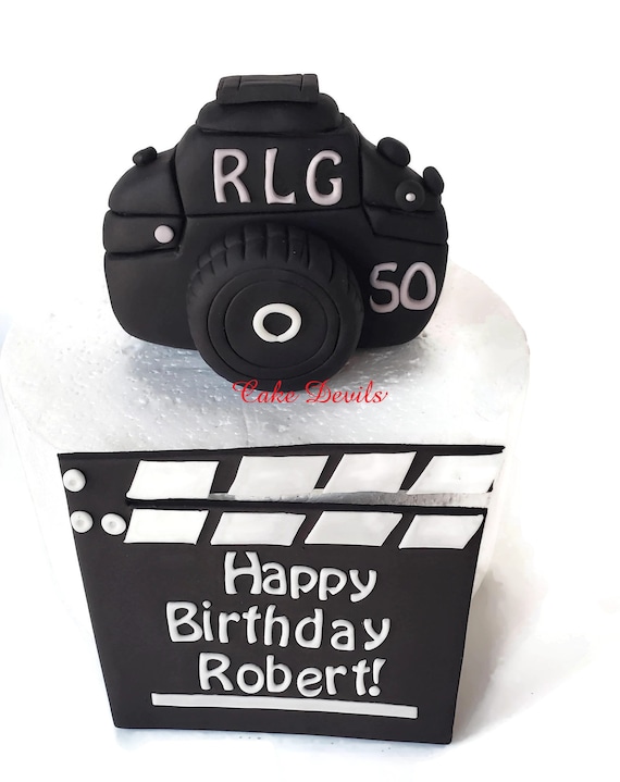 Fondant Camera and optional Clapboard Cake Toppers, Personalized Cake ...